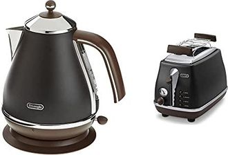DeLonghi Fr&uuml;hst&uuml;cksset Icona Vintage - Wasserkocher KBOV2001.BK und Toaster CTOV2103.BK, Schwarz