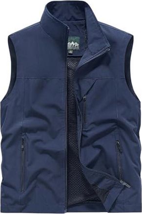 Generic Gilet dext&eacute;rieur l&eacute;ger pour homme, col montant | Gilet de travail respirant sans manches avec fermeture &eacute;clair int&eacute;grale | pour le camping, noir fonc&eacute;