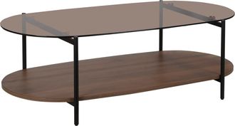 Oviala Moderner Couchtisch, oval, L, 120 cm, aus Glas, Braun