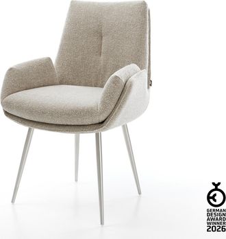 DELIFE Esszimmerstuhl Clea-Flex Webstoff Soft Beige 4-Fu&szlig; konisch Edelstahl, Esszimmerst&uuml;hle