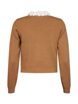 Self Portrait Womens Cardigan Embellished Wool-Blend Knit Camel Cardigans Sweater