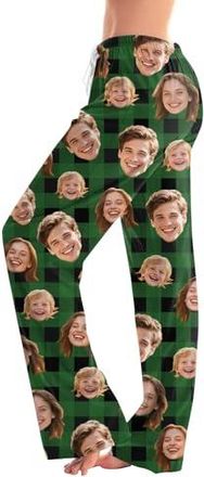 Generic Pantalon de pyjama personnalis&eacute; - Pantalon de pyjama personnalis&eacute; avec photo visage doux pour adultes, Vert, S