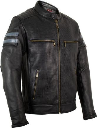 MDM Motorradjacke Sommer Motorrad Lederjacke, winddurchl&auml;ssig mit Protektoren Gelochtes Leder
