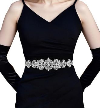 TOPQUEEN Ceinture de mariage, robe de mariée, robe de demoiselle dhonneur, robe de bal, ceinture de mariée avec strass scintillants (S325), Noir, taille unique