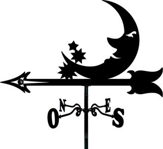 Generic Wetterhahn für Garten Fahrrad-Wetterfahne aus Metall mit Mond-Motiv Dekorationsfahne Vintage-Wetterfahne in Schwarz Hohle Richtungsanzeige für Outdoor