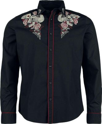 Rock Rebel by EMP Herren schwarzes Langarmhemd mit Logo-Label und Print XXL