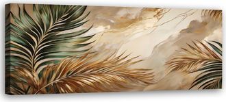 Feeby Leinwand Bilder - Bild Wohnzimmer - Boho Pflanzen Bl&auml;tter - 120x40 1tlg - Deko Schlafzimmer Gro&szlig; - Dekoration Canvas - Gem&auml;lde - Modern Wandbilder - K