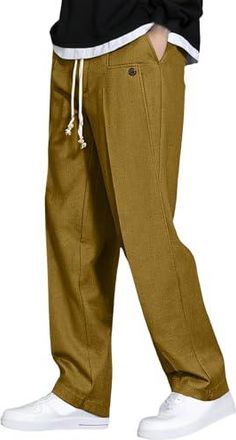 Generic Pantalon de surv&ecirc;tement pour homme, pantalon de jogging pour homme, jambe droite, ourlet ouvert, pantalon de jogging baggy, taille &eacute;lastique, cordon d