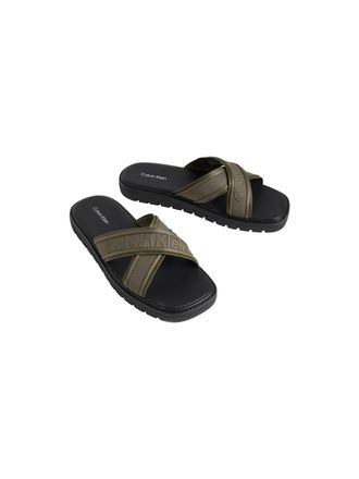 Calvin Klein Pantolette CALVIN KLEIN SQ MOLDED SANDAL XCROSS WB, Herren, Gr. 41, oliv, Lederimitat, Textil, unifarben mit Farbeinsatz, Basic, Schuhe Pantolette, St