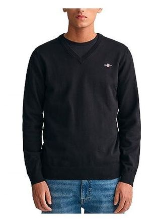 GANT Col en V en Coton Classique Sweater, Noir, XXXXL Homme