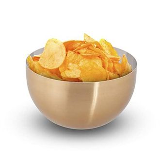Relaxdays Servierschüssel, modernes Design, Edelstahl, für Snacks und Salate, Ø 15 cm, Servierschale Küche, gold/silber