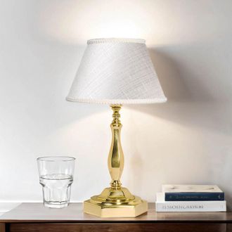Licht-Erlebnisse Nachttischlampe E14 24 cm Gold Stoff Echt-Messing Klassisch Tischlampe
