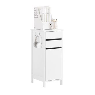SoBuy Aufbewahrungsschrank schmaler B&uuml;roschrank Sideboard freistehendes Holzregal f&uuml;r Wohnzimmer und Arbeitszimmer Organizerschrank Nachttisch Wei&szlig; BHT ca. 