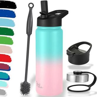 Milu Bouteille en acier inoxydable 500ml, 750ml, 1l (+3 couvercles) - Bouteille thermo avec paille, bouteille deau, pour boissons chaudes, froides et gazeu