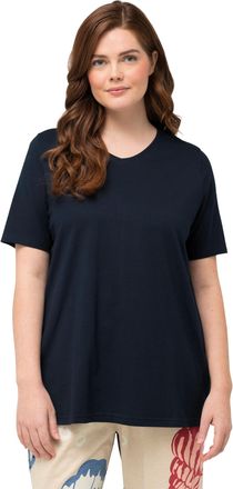Ulla Popken Damen T-shirt, A-linie, V-ausschnitt, Halbarm, Marine, 58-60 EU