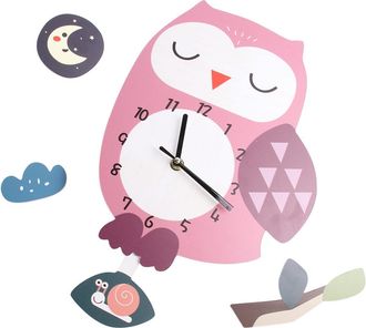 Amosfun Eulen Wanduhr aus Umweltfreundlichem Material Ger&auml;uschloser Cartoon Kinderwecker f&uuml;r Kindergarten Wohnzimmer und Klassenzimmer Einfache Wandmontage