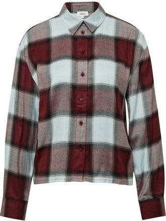 s.Oliver Langarmbluse Bluse Karierte Hemdbluse aus Viskosemix mit Raffung