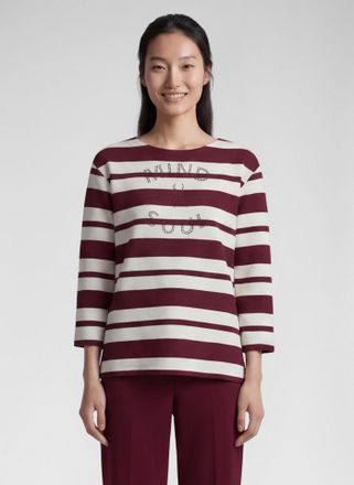 Rabe 3/4-Arm-Shirt RABE, Damen, Gr. 40, rot (merlot), Jersey, Obermaterial: 76% Baumwolle, 16% Polyester, 8% Elasthan, Glitzermuster, gestreift, tailliert 