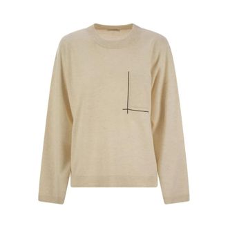Brunello Cucinelli Homme, Pulls, Beige, Taille: S Pull ras du cou avec cha&icirc;ne Monili