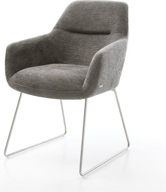 DELIFE Esszimmerstuhl Pejo-Flex Boucl&eacute; Soft Schlamm Kufengestell Edelstahl Taschenfederkern, Esszimmerst&uuml;hle