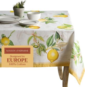Maison d'Hermine Maison dHermine Limoncello Tischdecke, 100 % Baumwolle, für Küche, Esszimmer, Tischdekoration, Partys, Hochzeiten, Frühling und Sommer Rectangle (60X1