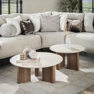 M&S Collection M&s - Lot de 2 tables basses rondes effet bois et travertin - kriola