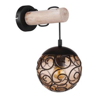 Globo Lighting Wandlampe Wandleuchte Vintage Wohnzimmerlampe amber Flurleuchte rund, Metall schwarz Holz Kunststoff, 1x E27, BxH 15 x 36 cm