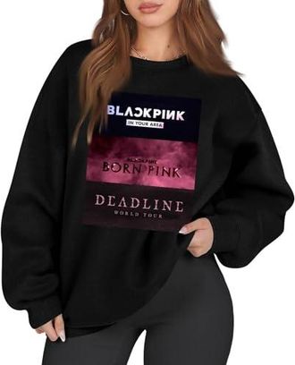 Generic Sweat-Shirt Born Pink Noir et Rose World Tour &agrave; col Rond et Manches Longues Sweat-Shirt Tenues pour Concert 06-Rose Vif S