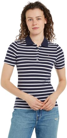 Tommy Hilfiger Damen Poloshirt Kurzarm Stripe Slim Fit, Mehrfarbig (Breton Desert Sky/Ecru), XXS