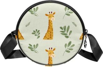 Generic Sac &agrave; bandouli&egrave;re rond pour femme, motif feuille de girafe, petit sac &agrave; bandouli&egrave;re avec fermeture &eacute;clair, bretelles r&eacute;glables, sac &agrave; main rond d&eacute;cont