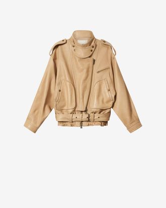 Isabel Marant Lederjacke Farza - Damen - Beige - Gr&ouml;&szlig;e 38 - Isabel Marant