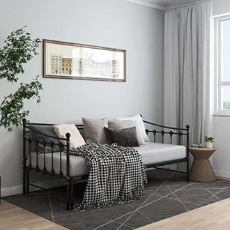 vidaXL Cadre de Canap&eacute;-lit Extensible Lit dInvit&eacute; Lit Superpos&eacute; Simple Lit dAppoint Salon Salle de S&eacute;jour Chambre &agrave; Coucher Noir M&eacute;tal 90x200 cm