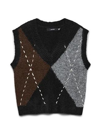 Vero Moda Neck Handstitch Vmbliss SL GA Veste brodée à col en V, Noir, M Femme