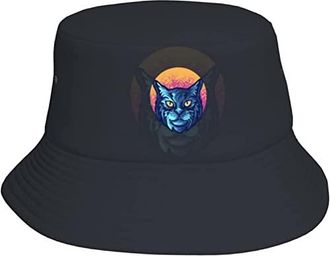 Generic Imprimé Chapeau Bob Chat et Lune Chapeaux de Soleil de Plage Unisex Bobs Femme pour Vacances Sports Filles