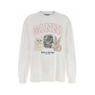 Ganni Femme, Tops, Blanc, Taille: 38 FR T-shirt &agrave; manches longues avec imprim&eacute; animal