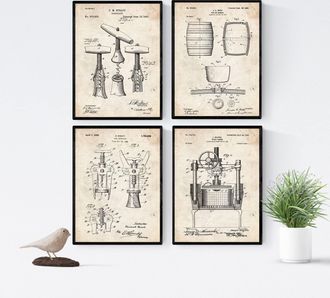 Nacnic Wein Patent Poster 4er-Set. Vintage Stil Wanddekoration Abbildung von Önologie und Alte Erfindungen. Verschiedene auffällig Wein Bilder ohne Rahmen. G