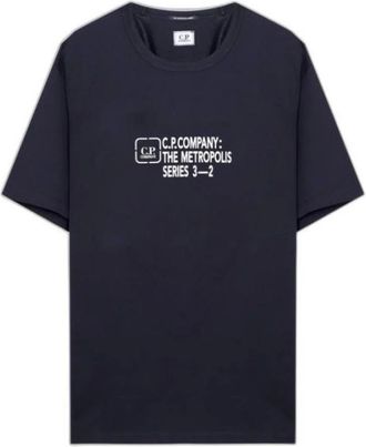C.P. Company C.p. Company, Homme, Tops, Bleu, Taille: XL T-shirt Graphique Manches Courtes en Jersey Mercerisé Série Metropolis C.p. Company