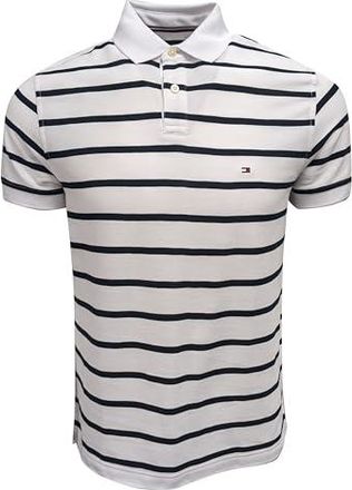 Tommy Hilfiger Polo à rayures pour homme Coupe droite, Blanc/bleu marine, Taille L