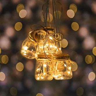 Decoking 30er LED Lichterkette mit Timer warmes Weiß Girlande Deko Glas Streada