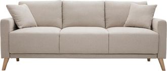 Miliboo Sofa aus beigem Stoff und hellem Holz 3-Sitzer MUNIK