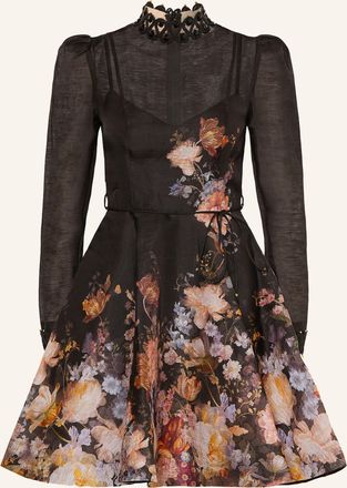 Zimmermann Kleid Valiant Mit Leinen Und Seide schwarz