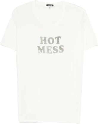 R13 Homme, Tops, Blanc, Taille: M T-shirt ras du cou en coton