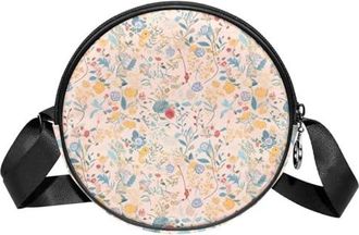 Generic Sac &agrave; bandouli&egrave;re rond pour femme, petit sac &agrave; bandouli&egrave;re &agrave; motif floral avec fermeture &eacute;clair, bretelles r&eacute;glables, sac &agrave; main rond d&eacute;contract&eacute; pour