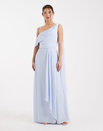 Tfnc Bridesmaid - Chiffon-Maxikleid in Hellblau mit abfallender Schulterpartie und Wickelrock
