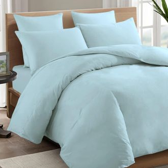 Pizuna 600 Fadenzahl aus Baumwolle Bettw&auml;sche Baby blau, 100% Langstaple Baumwolle Bettbezug und Kissenbezug, 100% Baumwolle Mako Satin 2-Teilig Bettw&auml;schese