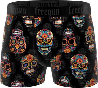 Freegun Herren-Boxershorts, Mikrofaser, Totenkopfmotiv, Dia Muerte 98, XXL