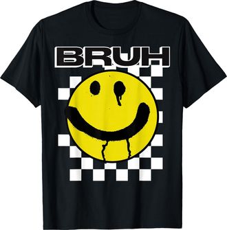 Trendy Apparel Bruh Spray Paint Face Checkered Background T-Shirt