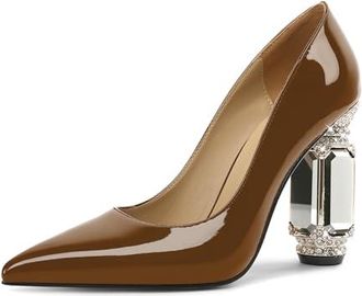 EDEFS Escarpins Femme Prêts pour lÉvénement en Cuir Verni Talon Haut Bloc 9 cm Accents de Strass Cristal Étincelant Bout Pointu Enfilage Facile pour Mariage