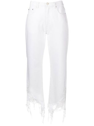 Stella McCartney jean droit &agrave; effet us&eacute; - Blanc