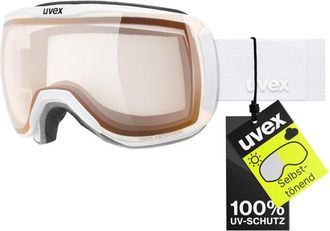 Uvex downhill 2100 pro V - stylische, selbsttönende Skibrille mit Anti-Fog-Beschichtung und dreilagiger Schaumauflage für Damen und Herren - white/red-clea